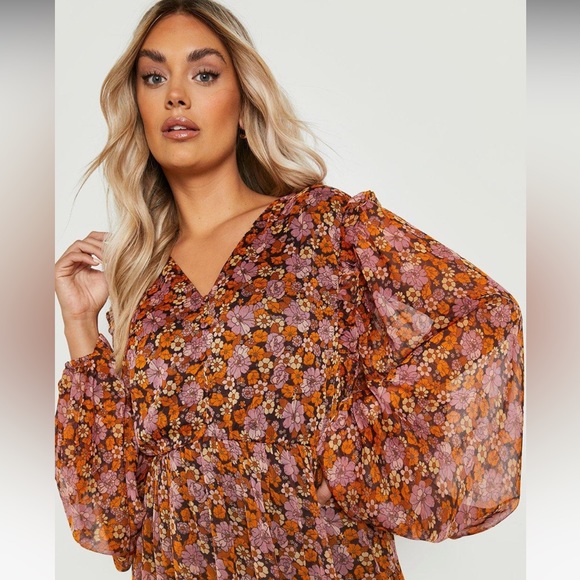 Boohoo Plus | Dresses | Boohoo Plus Chiffon Floral Maxi Dress | Poshmark